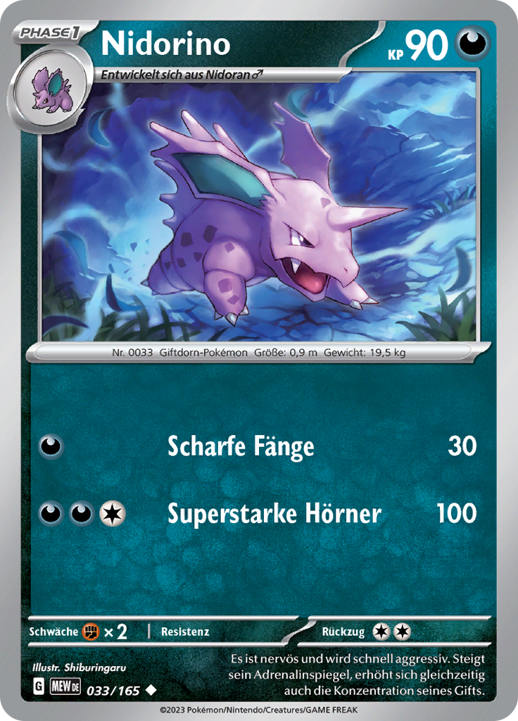 Nidorino 033/165 - Wert, Bild & Seltenheit | Pokemonkarte.de