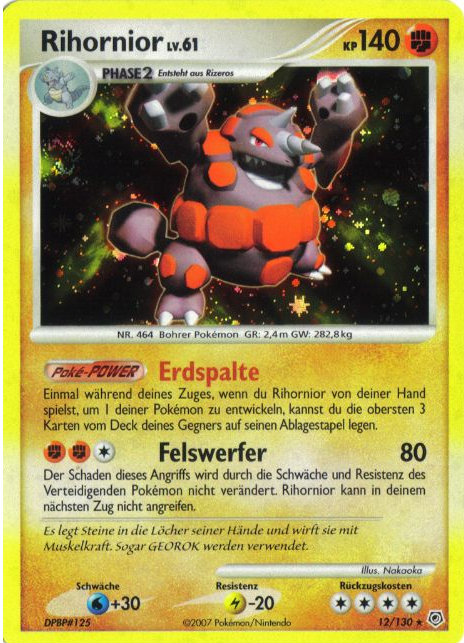 Rihornior 12/130 - Wert, Bild & Seltenheit | Pokemonkarte.de